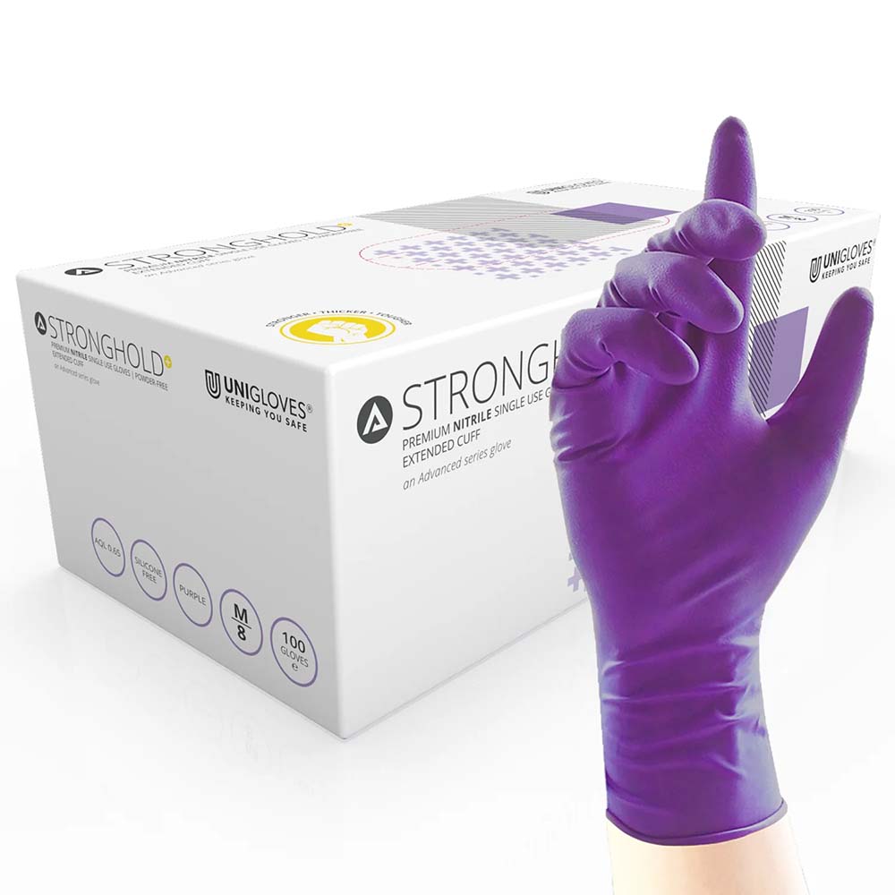Unigloves Heavy Weight Purple Nitrile Gloves Long Cuff | GlovesnStuff